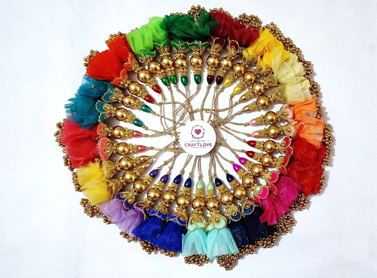 CRAFTLOVE Designer Net Zari Gota Flower Latkan Tassel Combo for ...