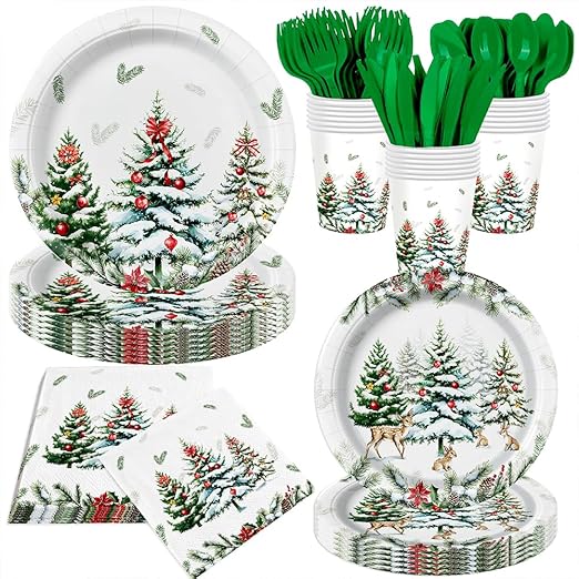 Amazon.com: 140Pcs Christmas Party Decorations Forest Snow Pine Trees ...