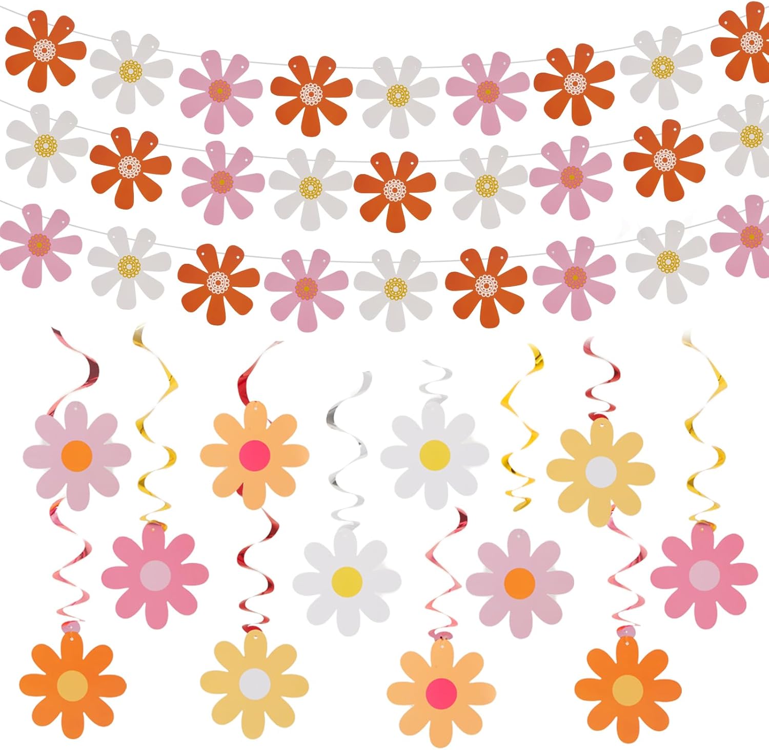 Amazon.com: Daisy Groovy Boho Party Banners Daisy Flower Hanging Swirls ...