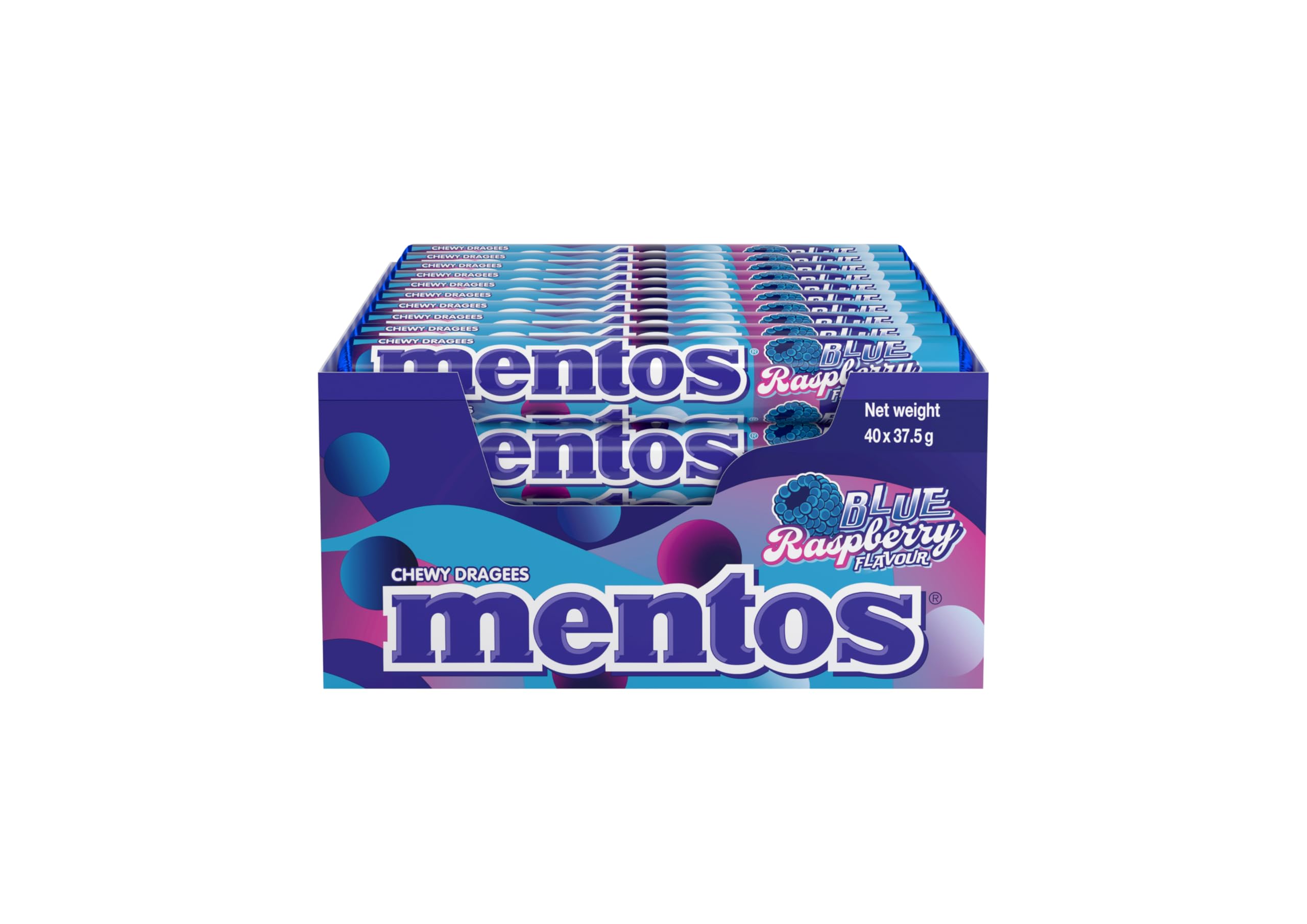 Mentos Blue Raspberry Flavoured Confectionery Candy 37.5 g x 40 Roll ...