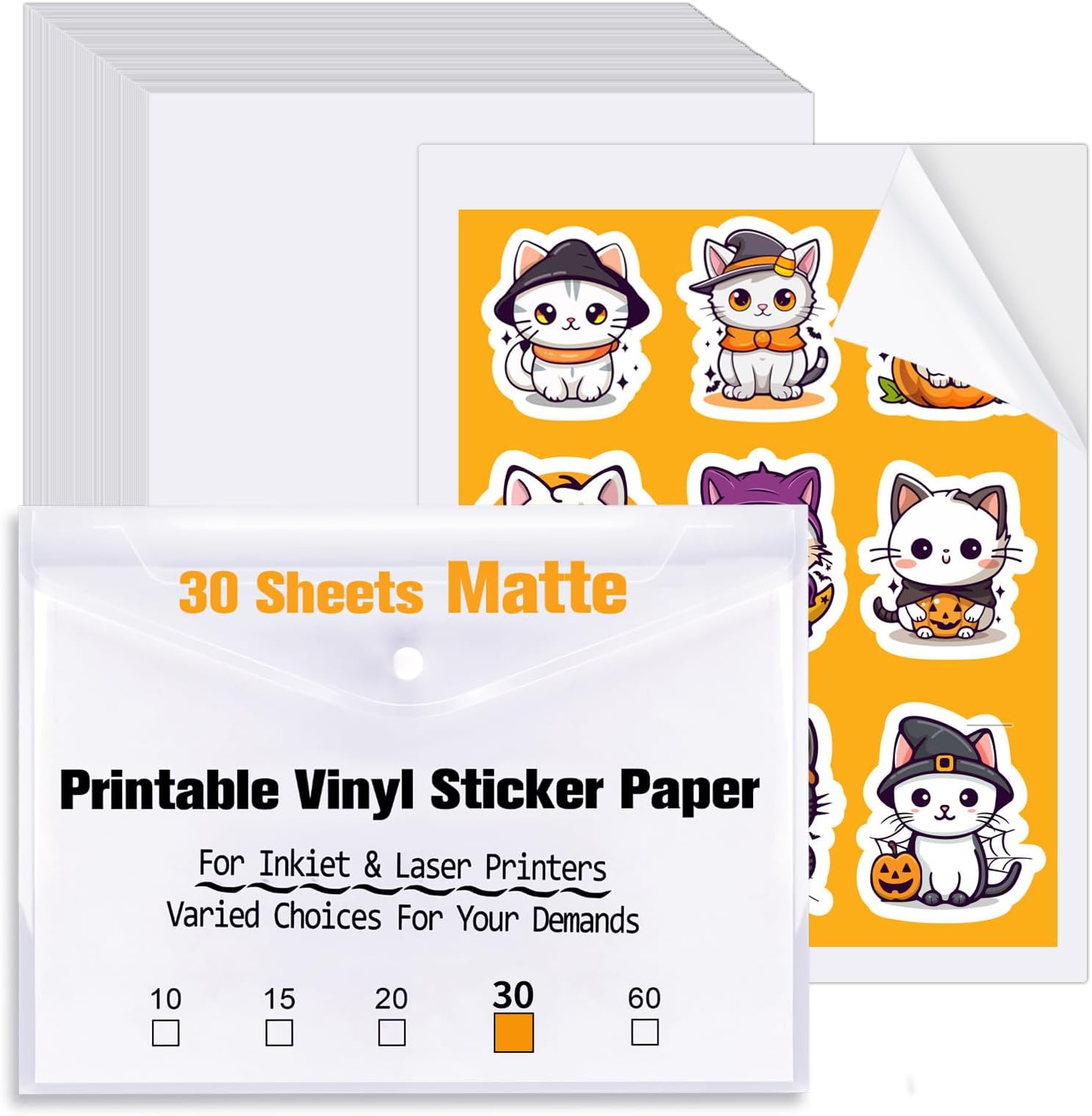 Amazon.com : Printable Vinyl Sticker Paper 30 Sheets - Matte White ...