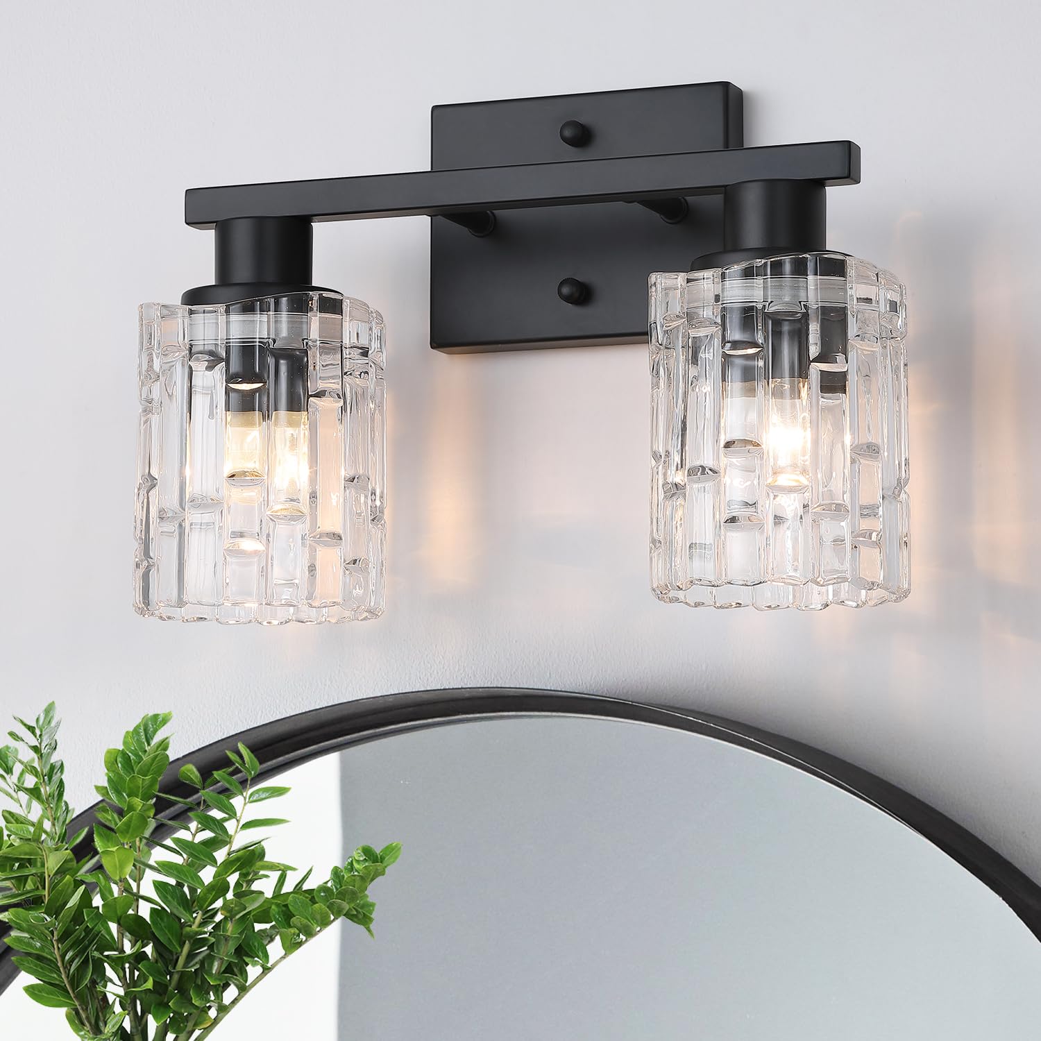 huong son 2 Light Matte Black Bathroom Vanity Light Over Mirror, Modern ...