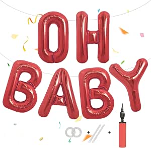 TangTuan 40 Inch OH BABY Balloon for Baby Shower, Large Red Oh Baby ...