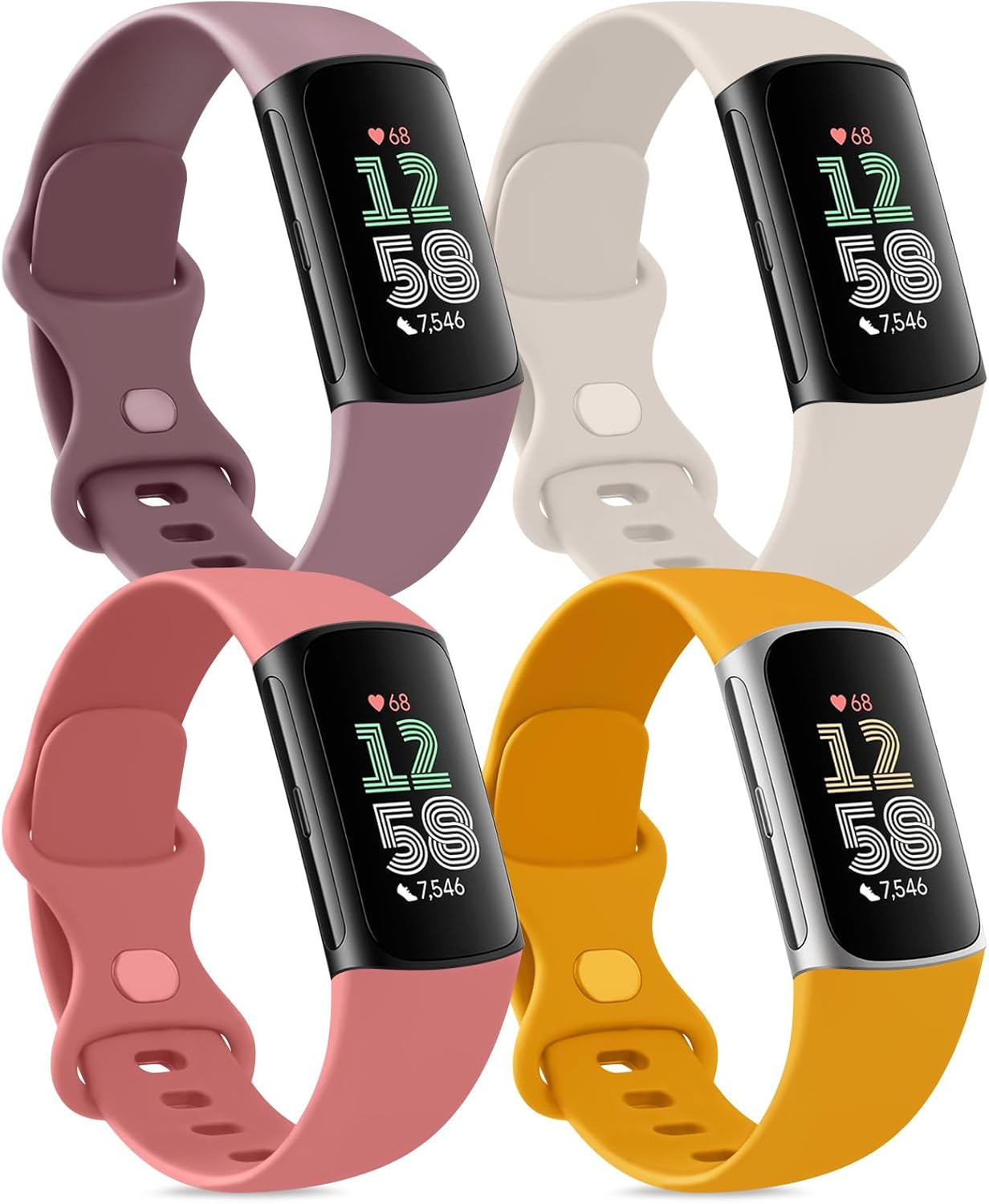 Oumida Pack 4 Straps Compatible with Fitbit Charge 6 Strap/Fitbit Charge 5 Strap for Women Men ...