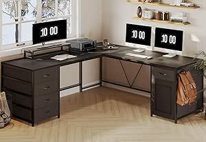 Amazon.com: SEDETA L Shaped Desk, 63" Computer Desk with 5 Drawer ...