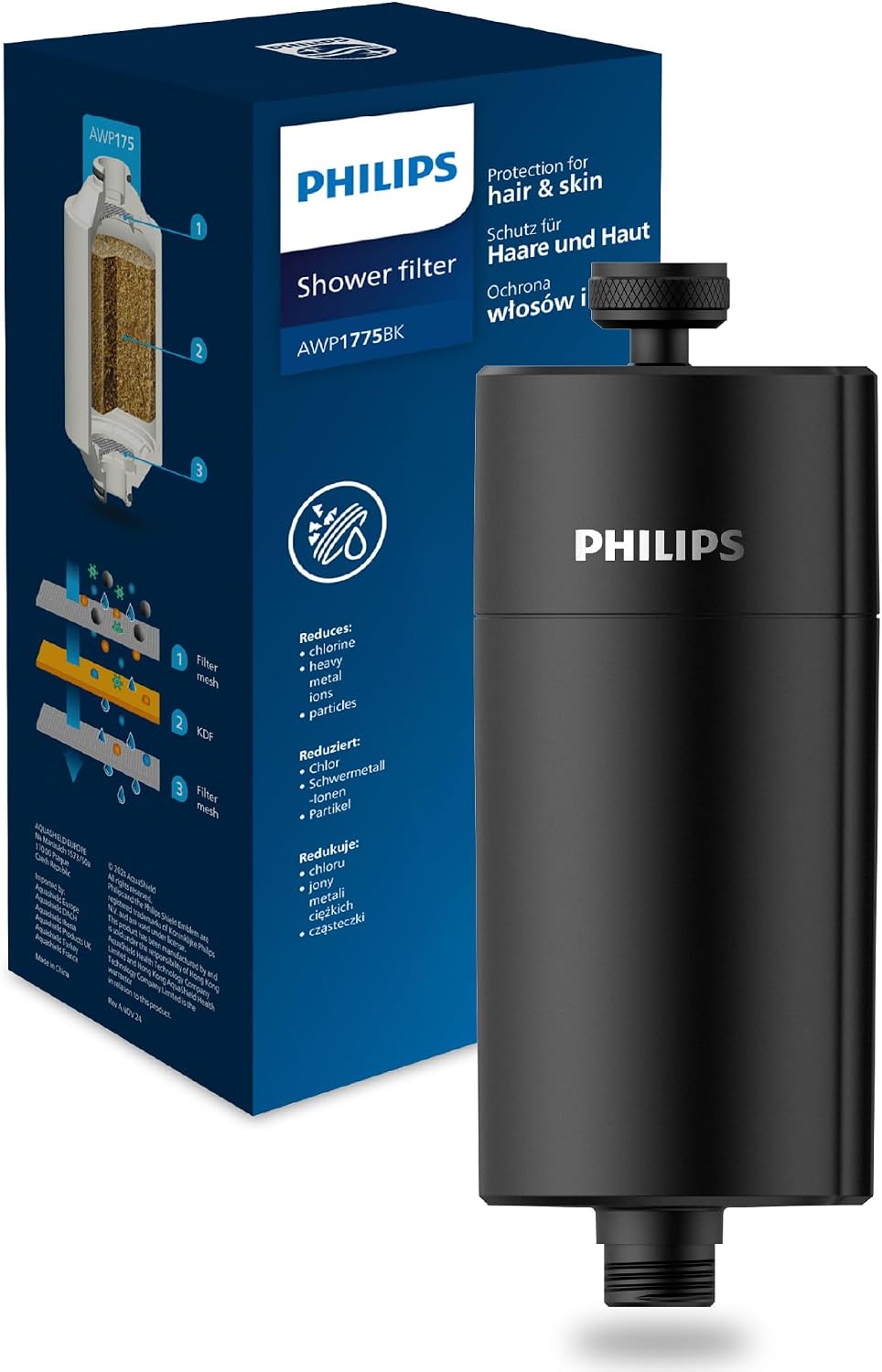 Philips Water Inline Shower Filter 50000L Filter Capacity BLACK Reduces ...