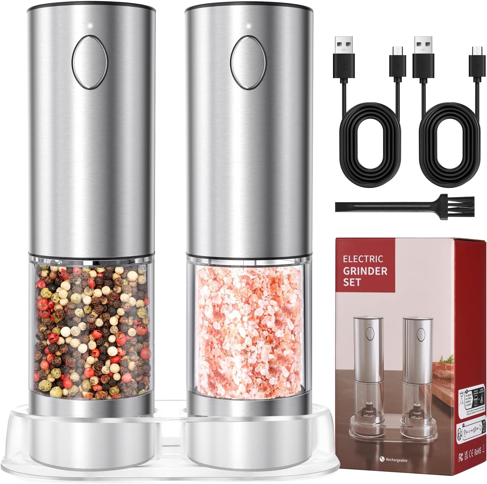 Amazon.com: Electric Salt and Pepper Grinder Set - Refillable Large ...
