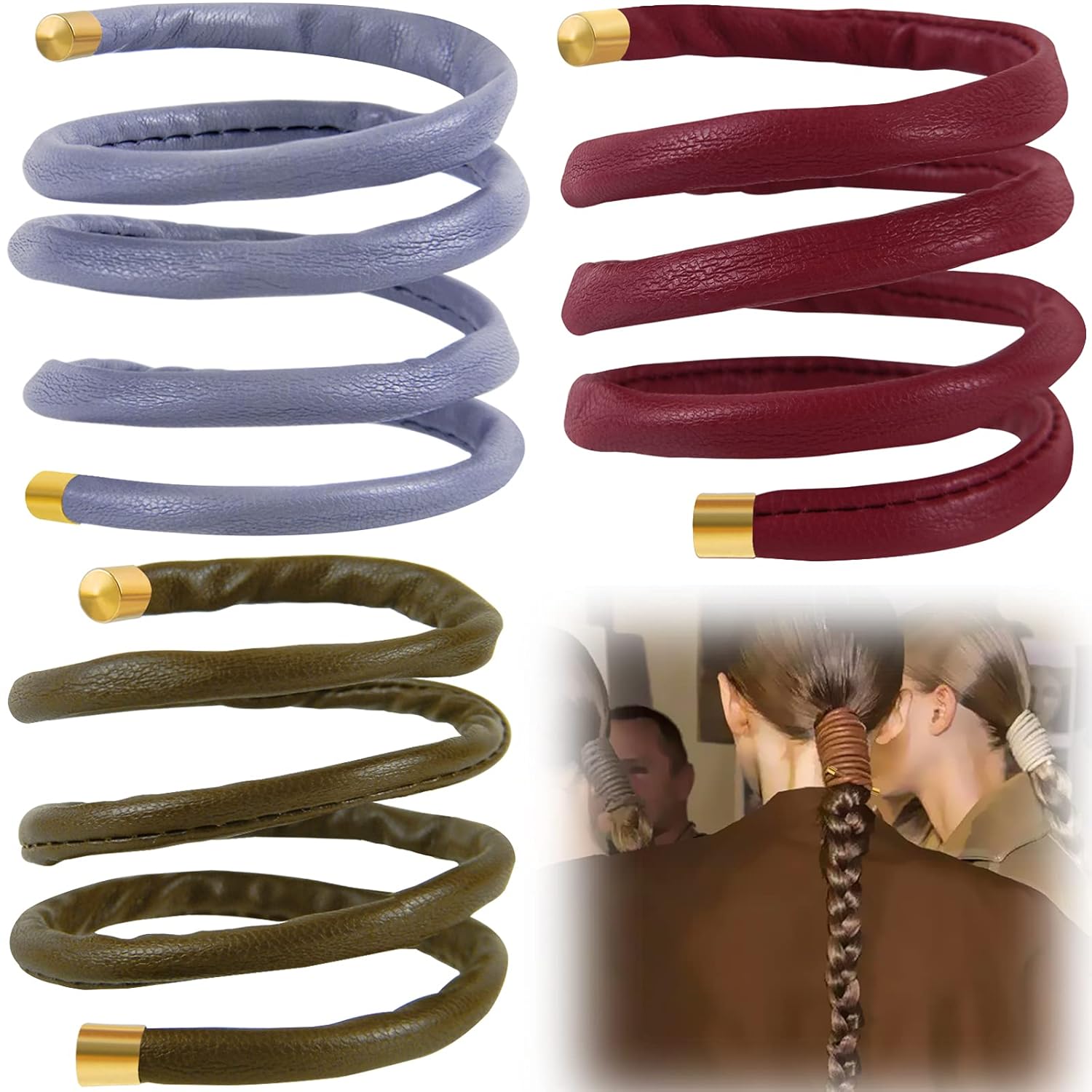 Amazon.com : 3Pcs Latest Leather Hair Ties Hair Bands Wraps Ponytail ...