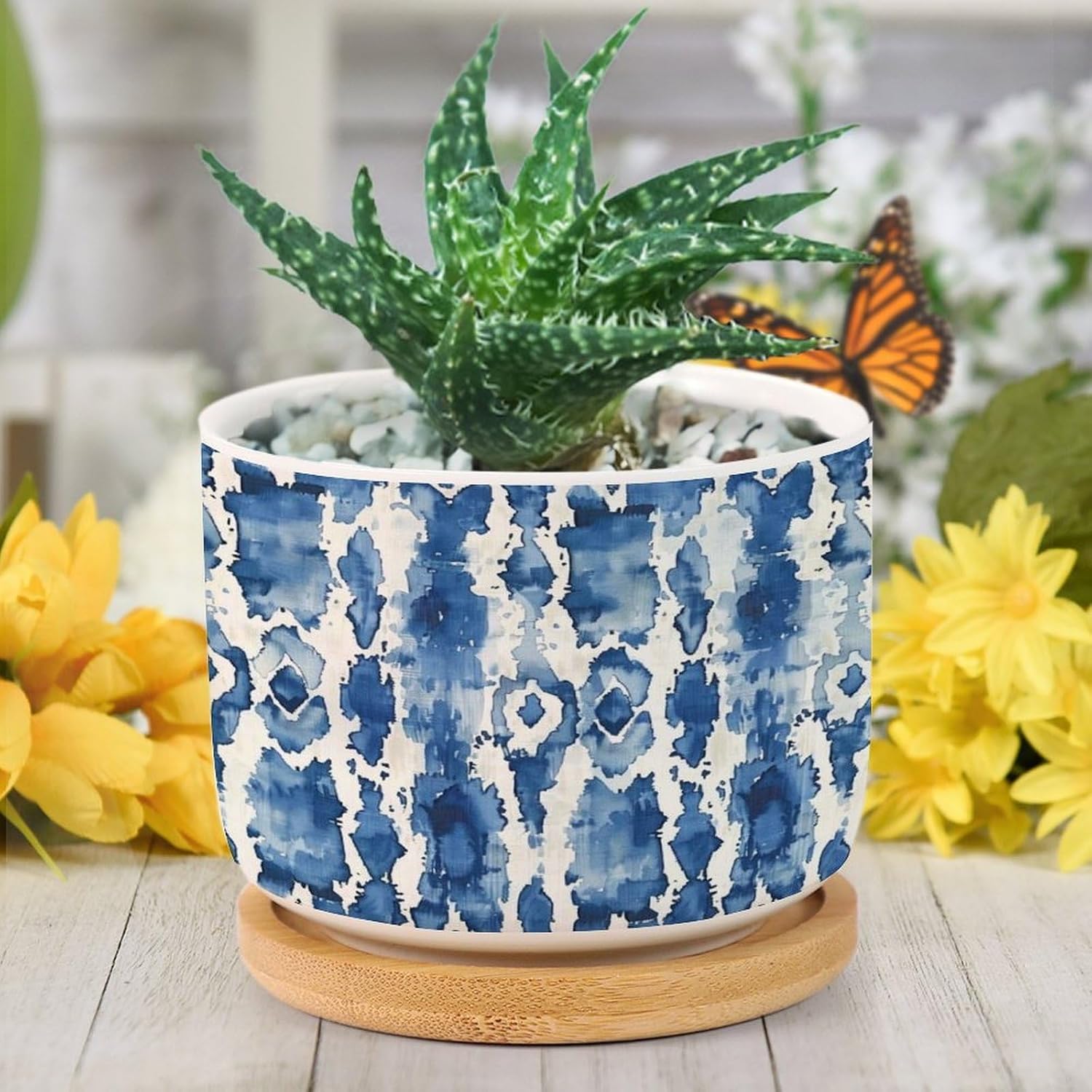 Amazon.com: DreamAutumn Indigo Ikat Planter Ceramic Round Plant Pots ...