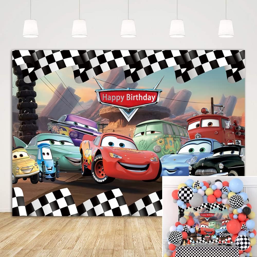 Amazon.com : Cars Backdrop Cartoon Cars Birthday Party Supplies 3rd ...