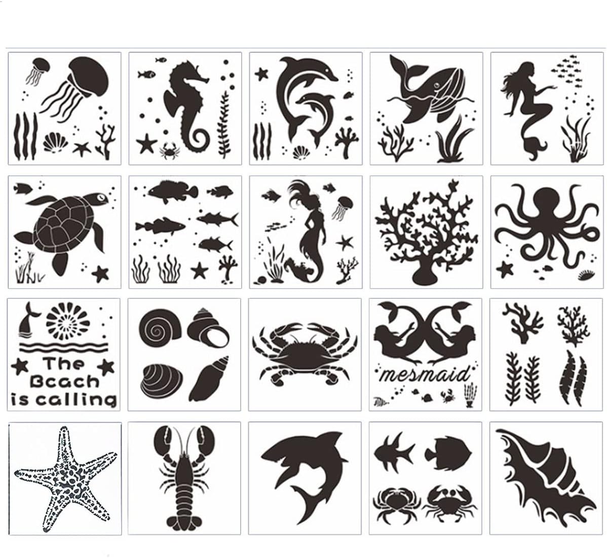 Plantillas de criaturas del océano marino, 20 unidades, reutilizables ...