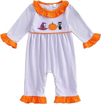 Amazon.com: VSQWLZT Newborn Infant Baby Girl Halloween Outfits Long Sleeve Pumpkin Onesie ...