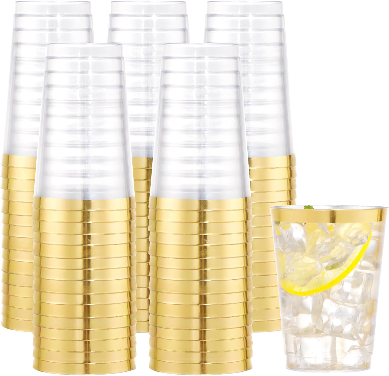 Amazon.com: Oojami Elegance Gold Glitter 10 oz Plastic Cups ...