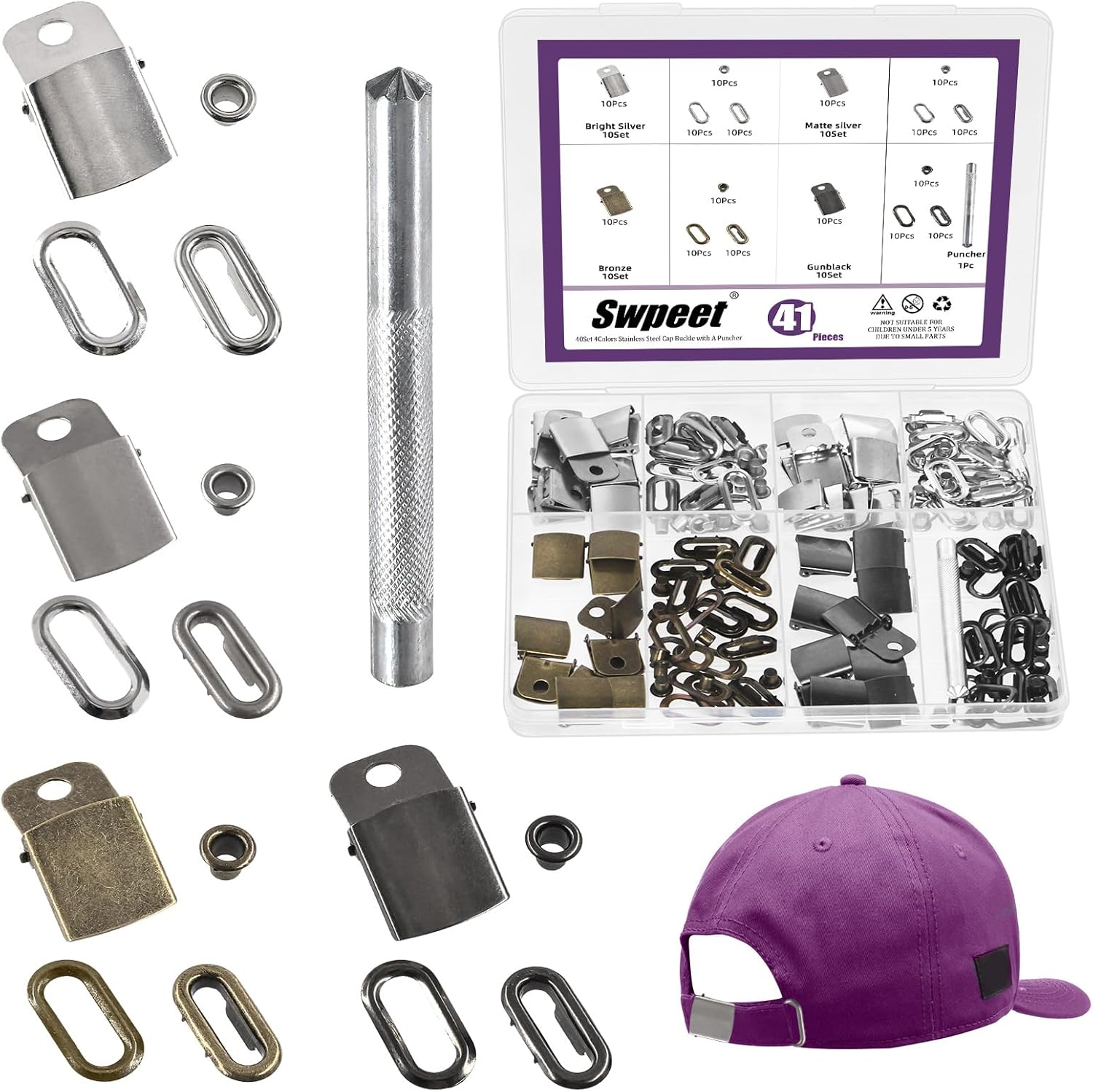 Amazon.com: Swpeet 40 Sets 4 Colors Stainless Steel Cap Buckle with ...