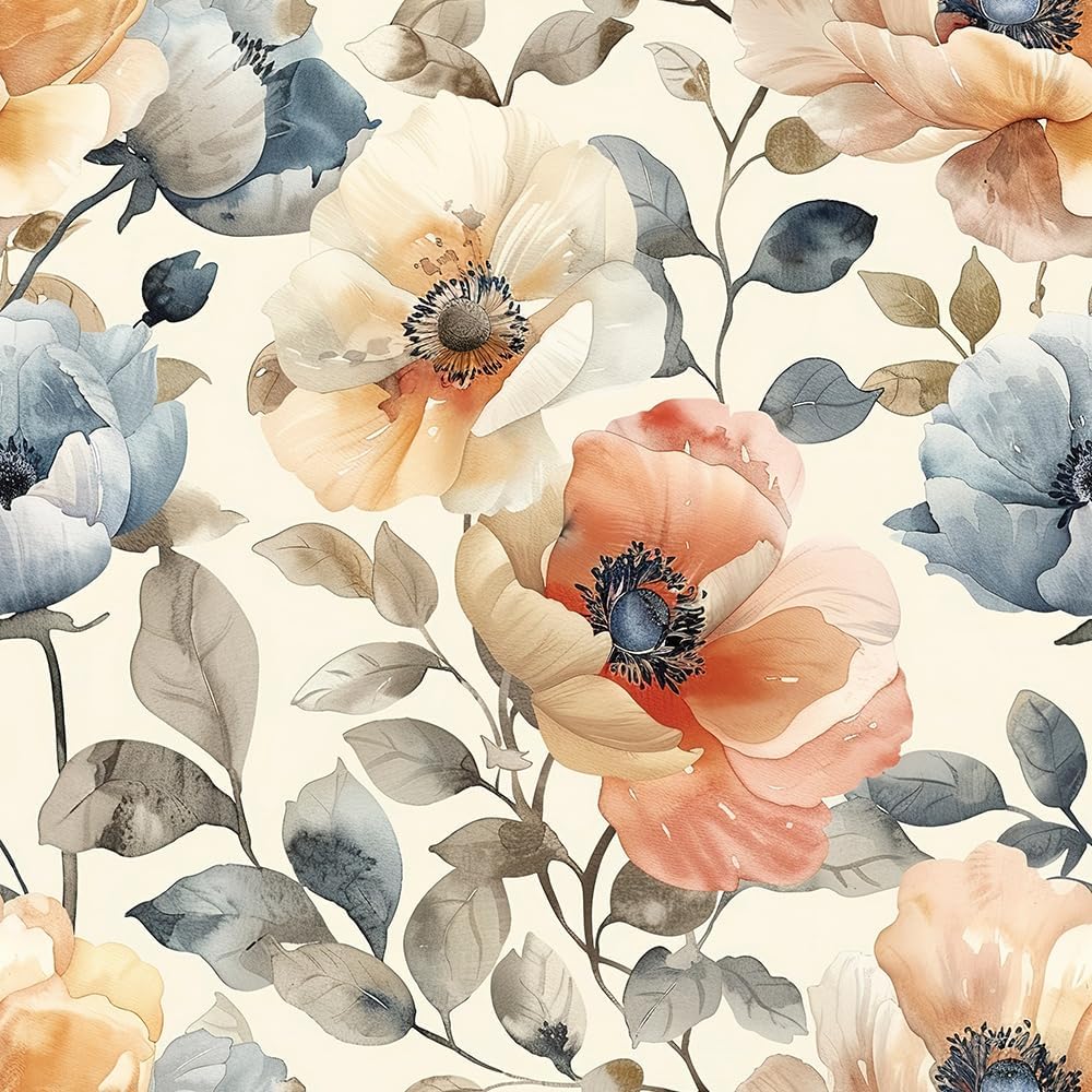 REDAMANCY Boho Watercolor Beige Orange Poppy Flower Peel and Stick ...