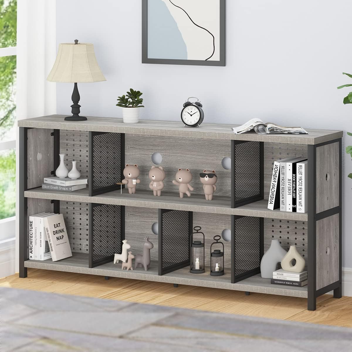 Amazon.com: LVB Industrial 4 5 6 7 8 Cube Bookcase, Rustic Wood Metal ...