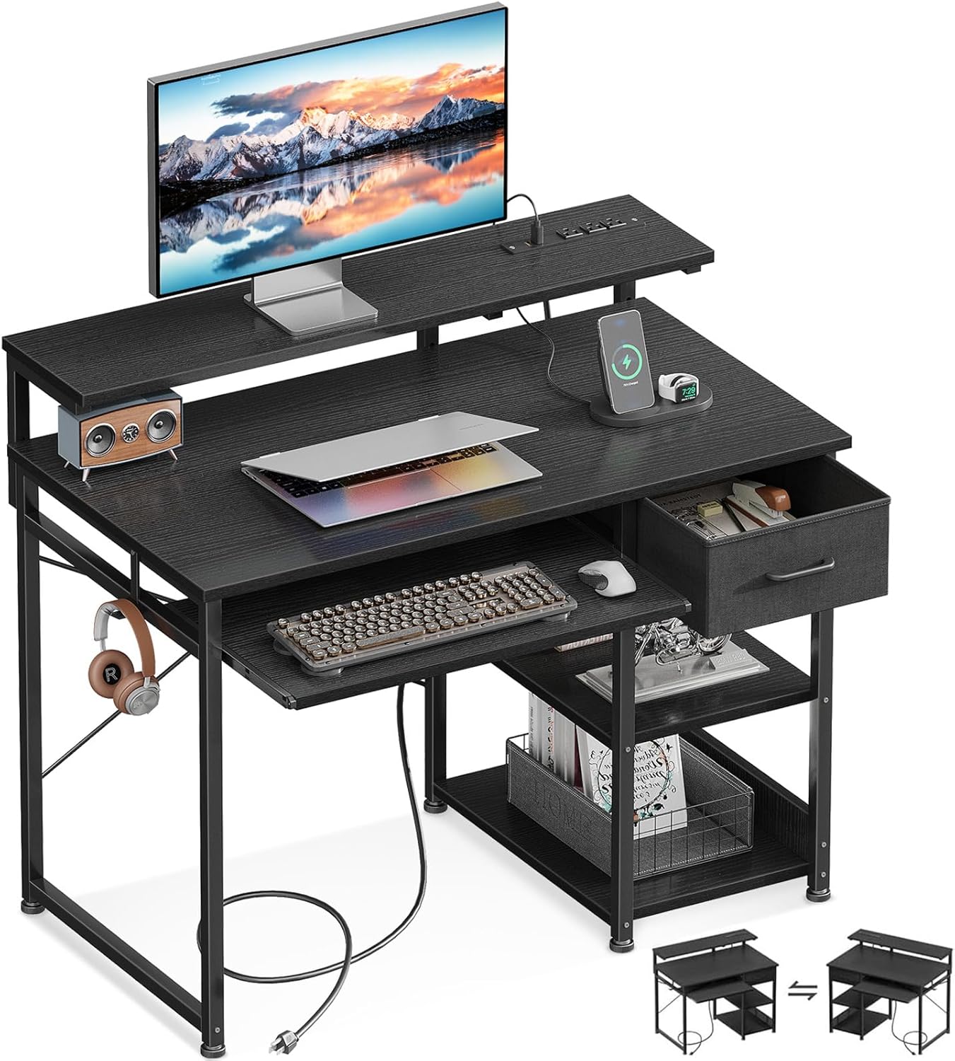 Amazon.com: AODK Small Computer Desk with Keyboard Tray, 40 Inch Gaming ...