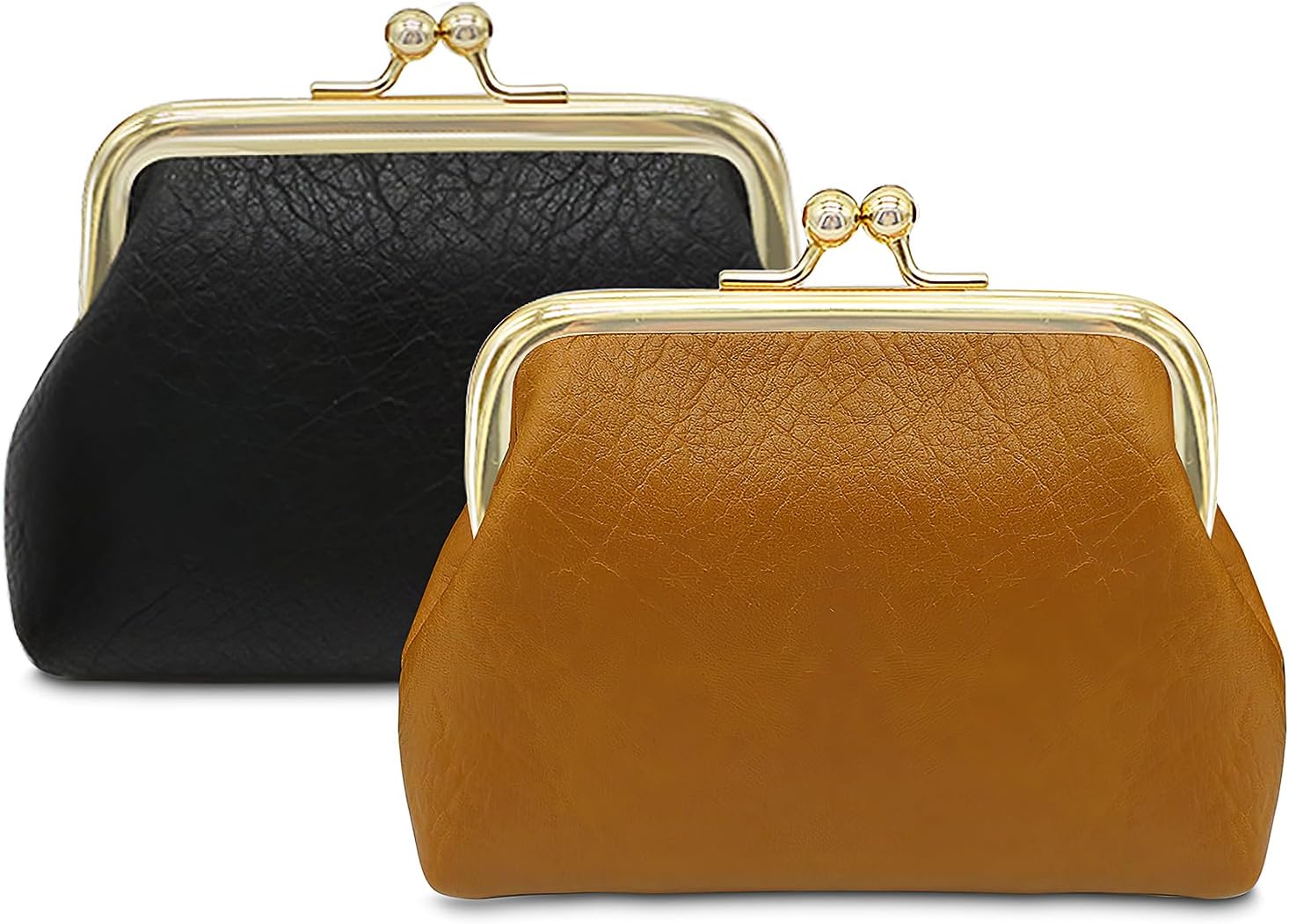 Amazon.com: Women's Leather Metal Frame Double Clasp Zipper Coin Purse ...