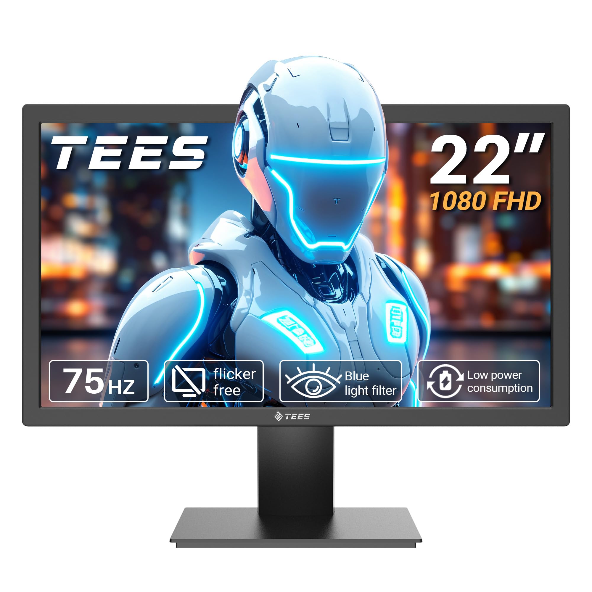 Tees 22 inch FHD Monitor, 75Hz 5ms NTSC 72% Desktop Monitor, Business ...