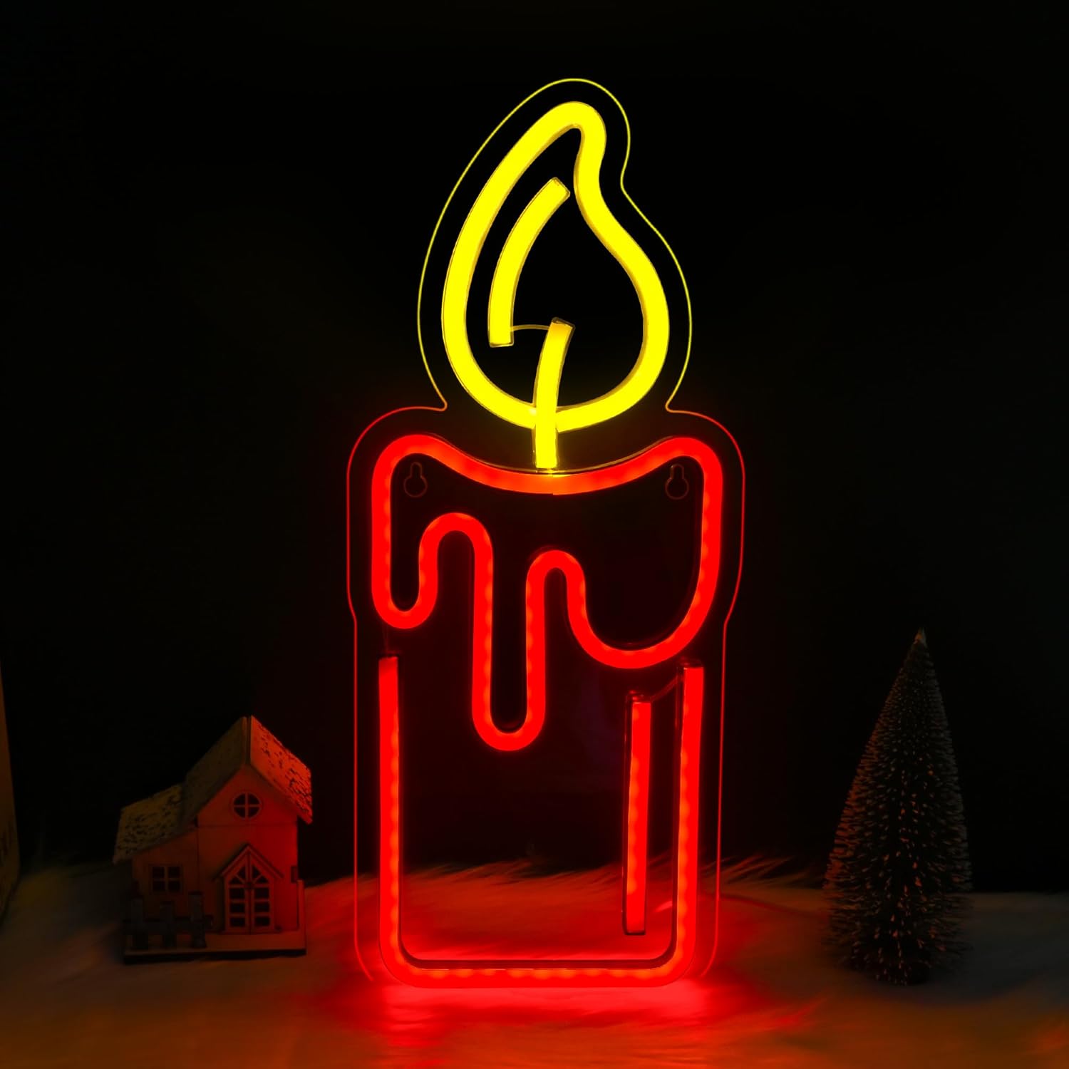 Christmas Candle Neon Sign, Candle LED Neon Signs, 15 IN. Red LED ...