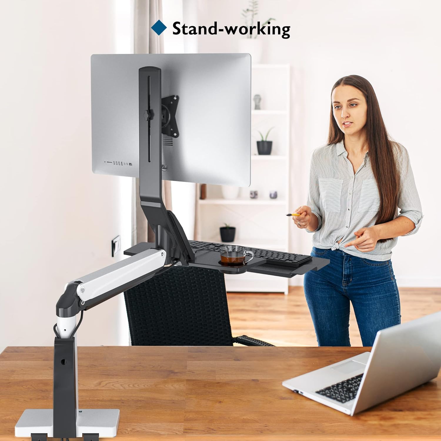 Buy BONTEC Single Monitor Sit-Stand Workstation Desk with Arm Suspended ...