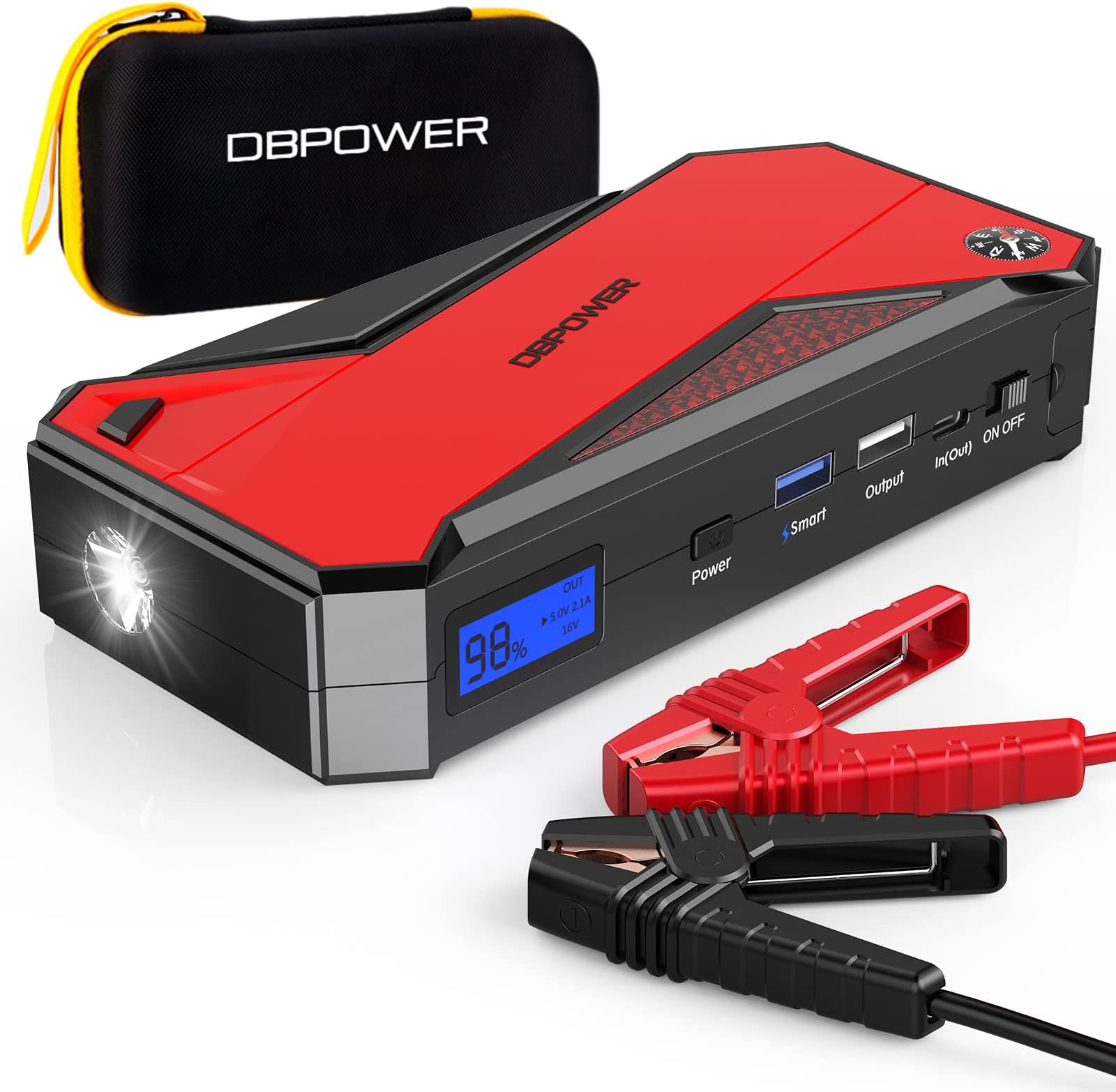 DBPOWER Jump Starter 1600A Peak Portable Car Jump Starter (Up to 7.2L ...