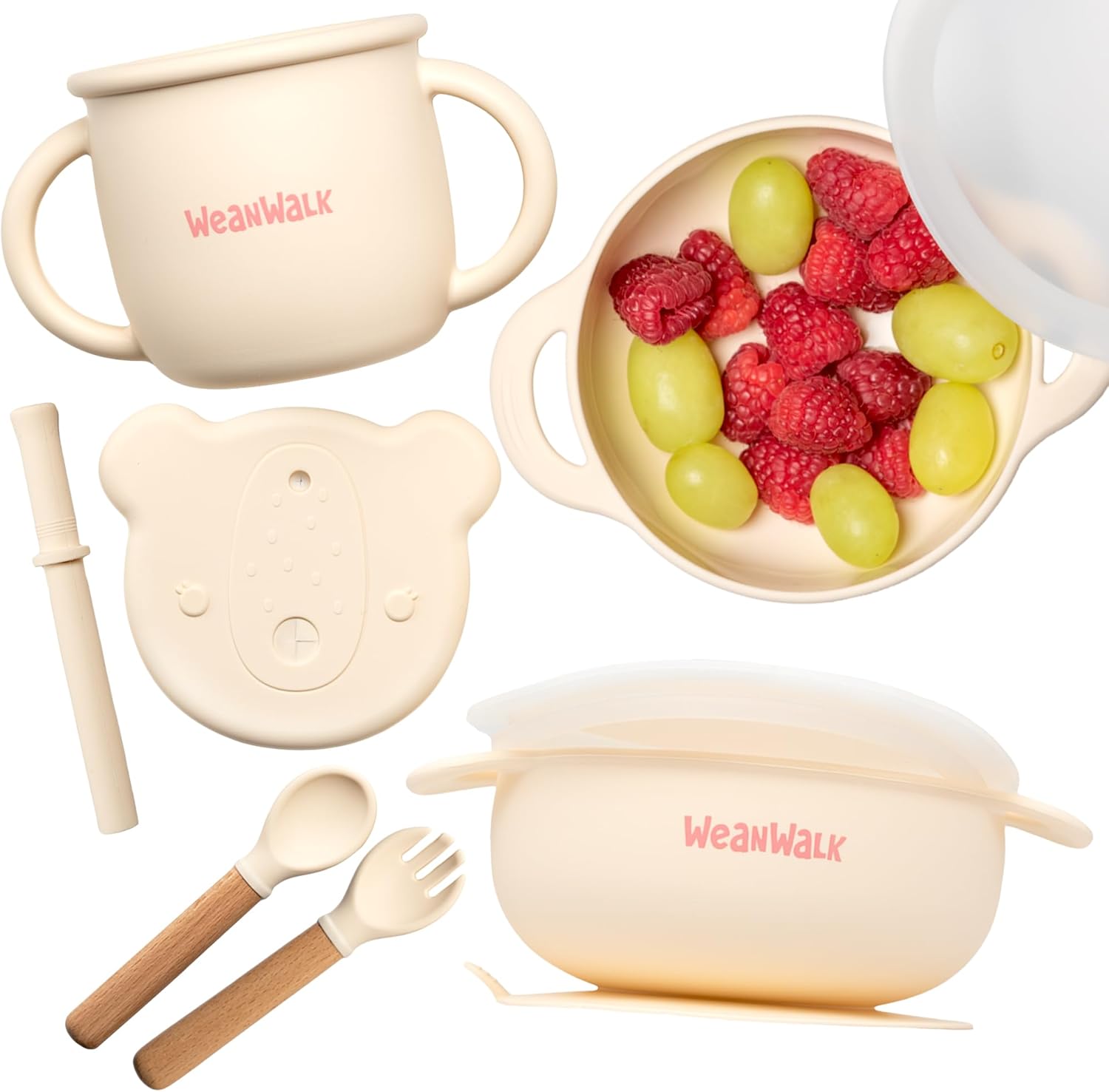 Amazon.com: Baby Feeding Set - Suction Bowls with lids, Training Straw ...