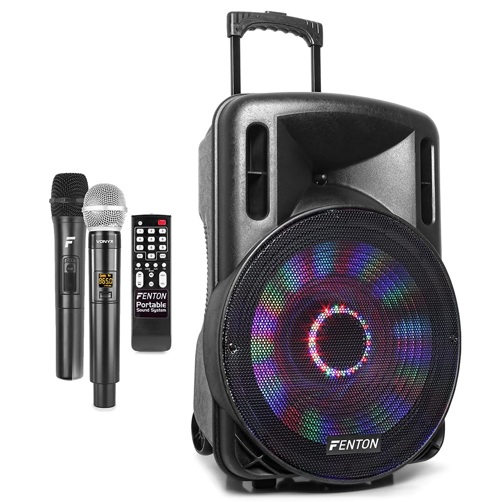 Fenton FT15LED Portable PA System with Wireless Microphones - Large ...