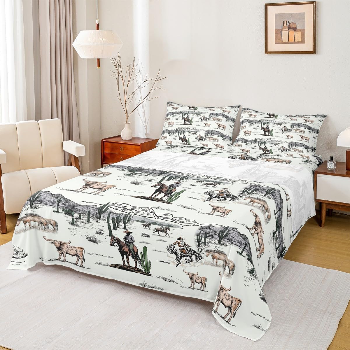 Amazon.com: Western Cowboy Sheet Set Queen Size,Vintage Southwest Style ...
