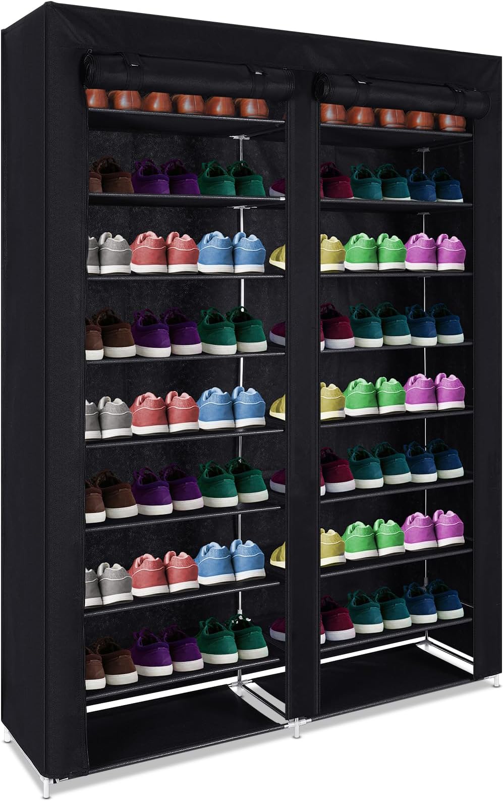 Amazon.com: Beeveer Shoe Rack Shelf with Covers 9 Tiers Tall Shoe Shelf ...