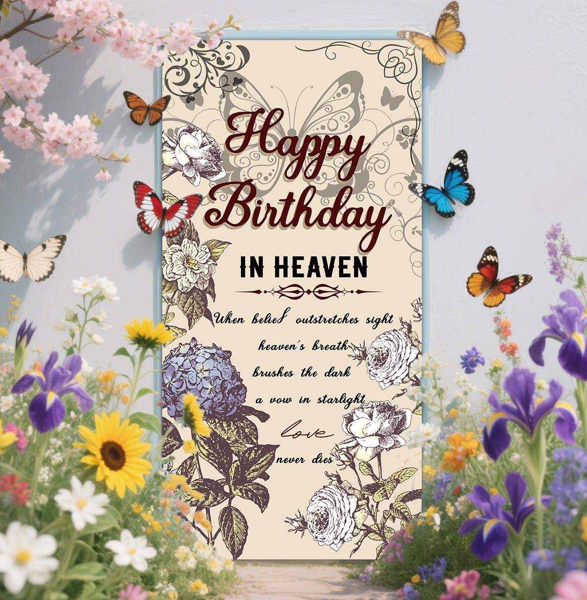 Amazon.com: Happy Birthday in Heaven Door Banner Remembrance Memorial ...