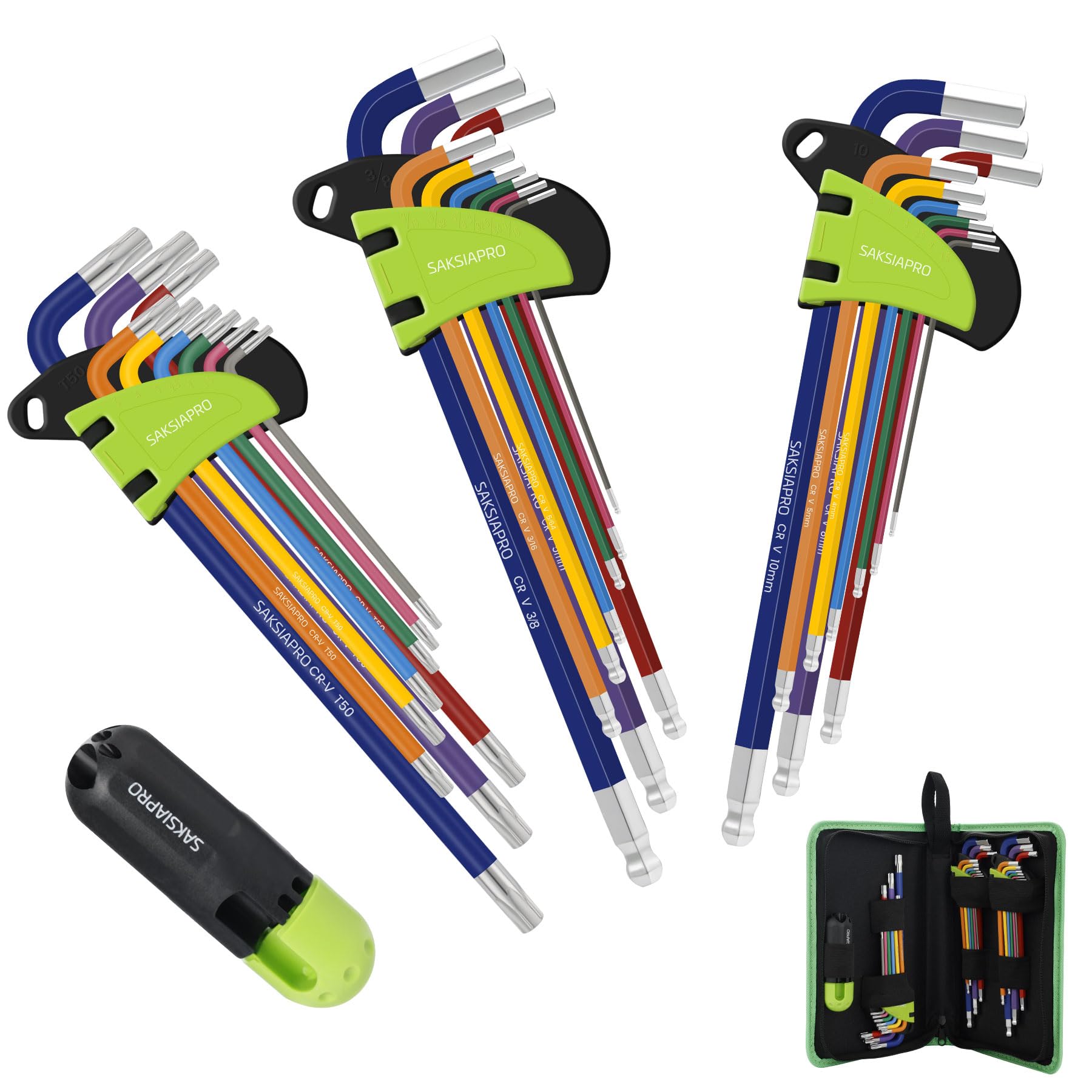 SAKSIAPRO Allen Wrench Set Ball End, 29-Piece Long Arm Allen Key Set ...