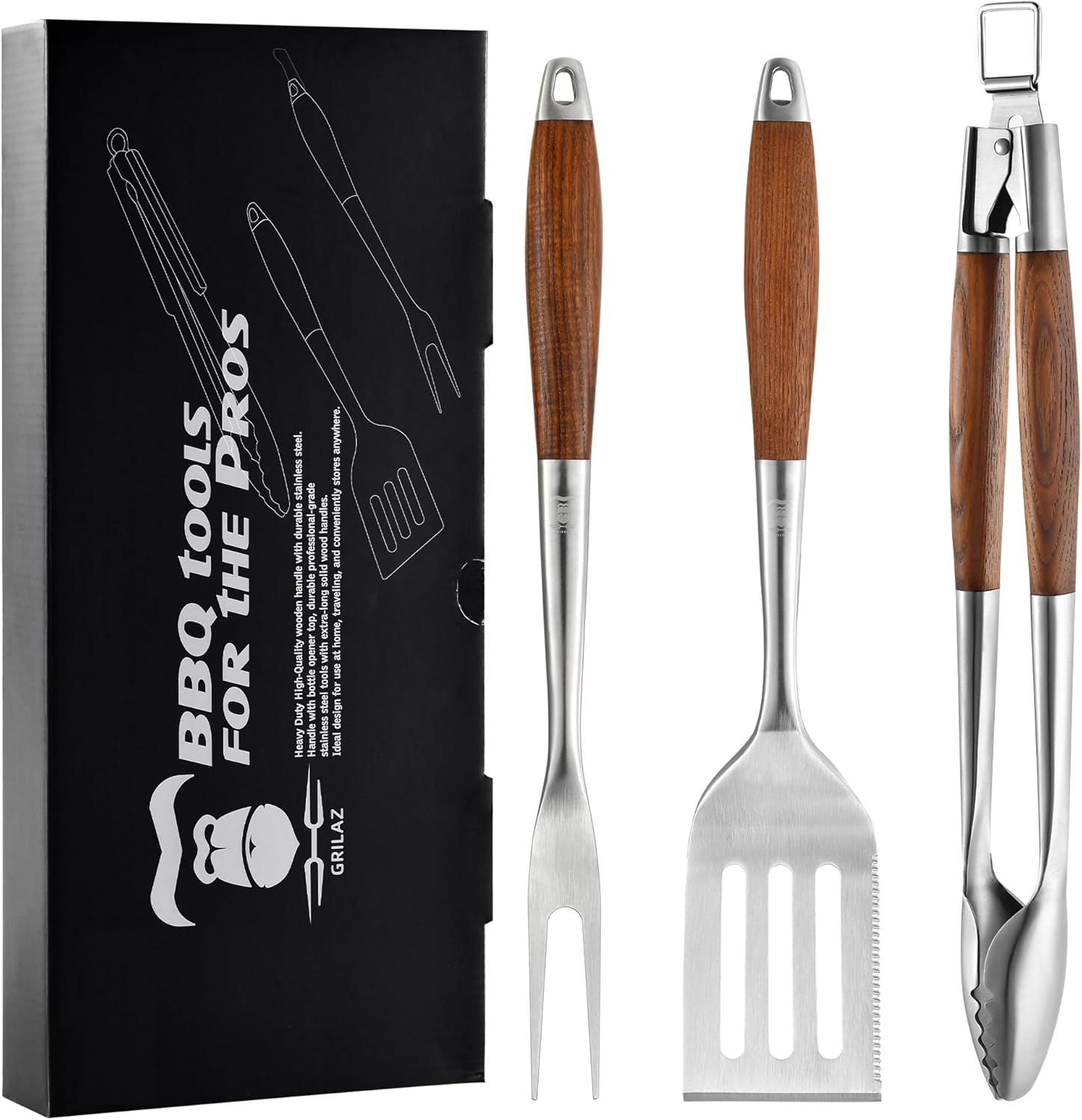 Amazon.com : Heavy-Duty Heat-Treated Ash Wood BBQ Grilling Tools Set ...