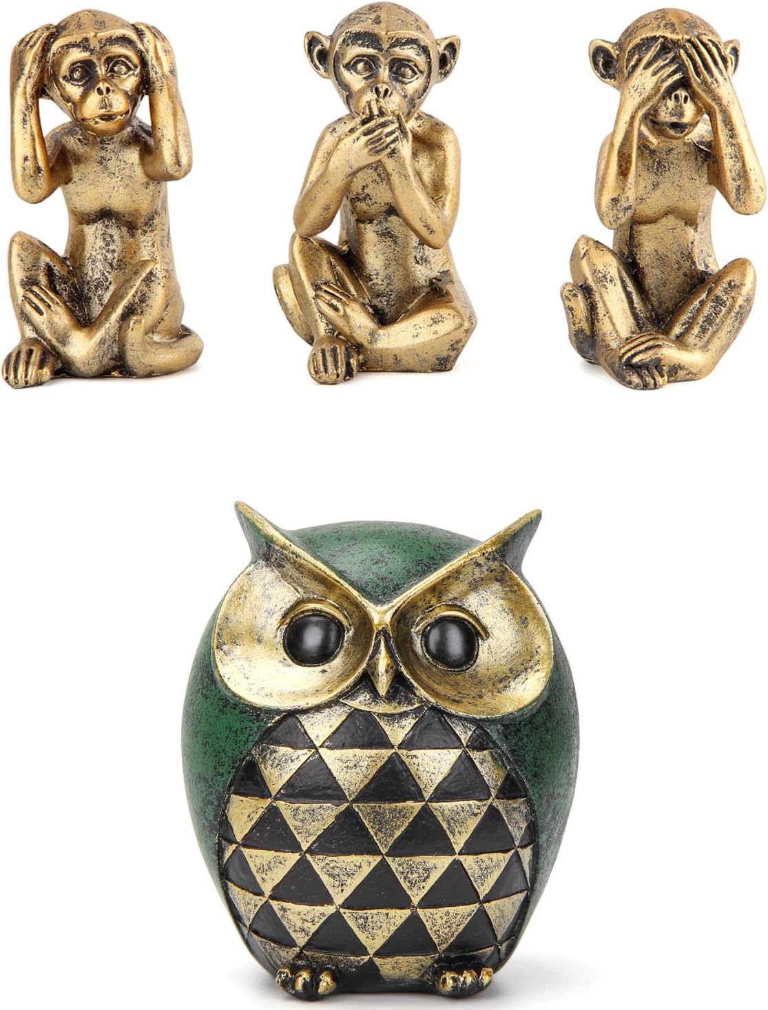 Amazon.com: Leekung 3 Wise Monkeys Statues & Owl Statue Figurines ...