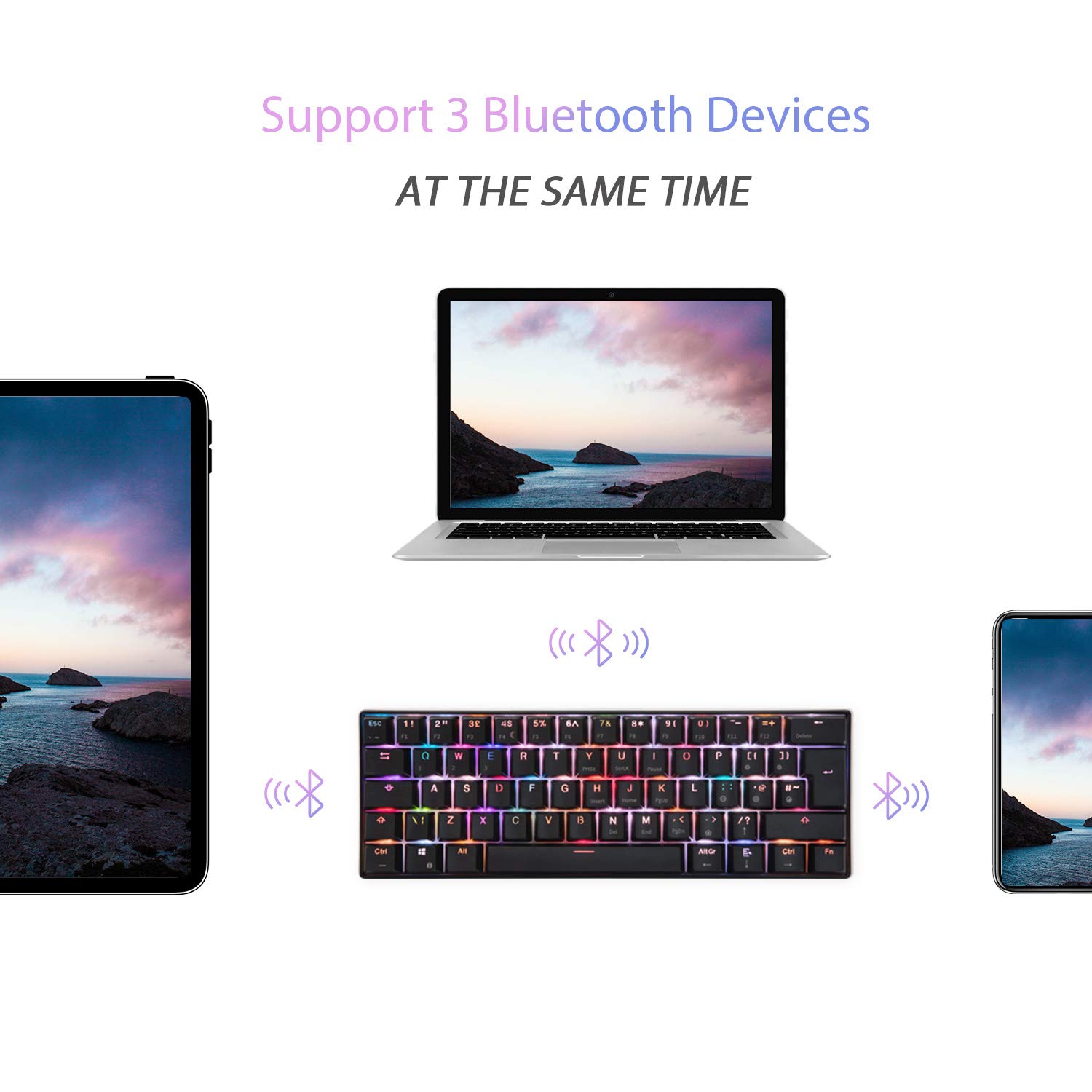 Buy RK ROYAL KLUDGE RK61 60% 2.4Ghz Wireless/Bluetooth/Wired Mechanical ...