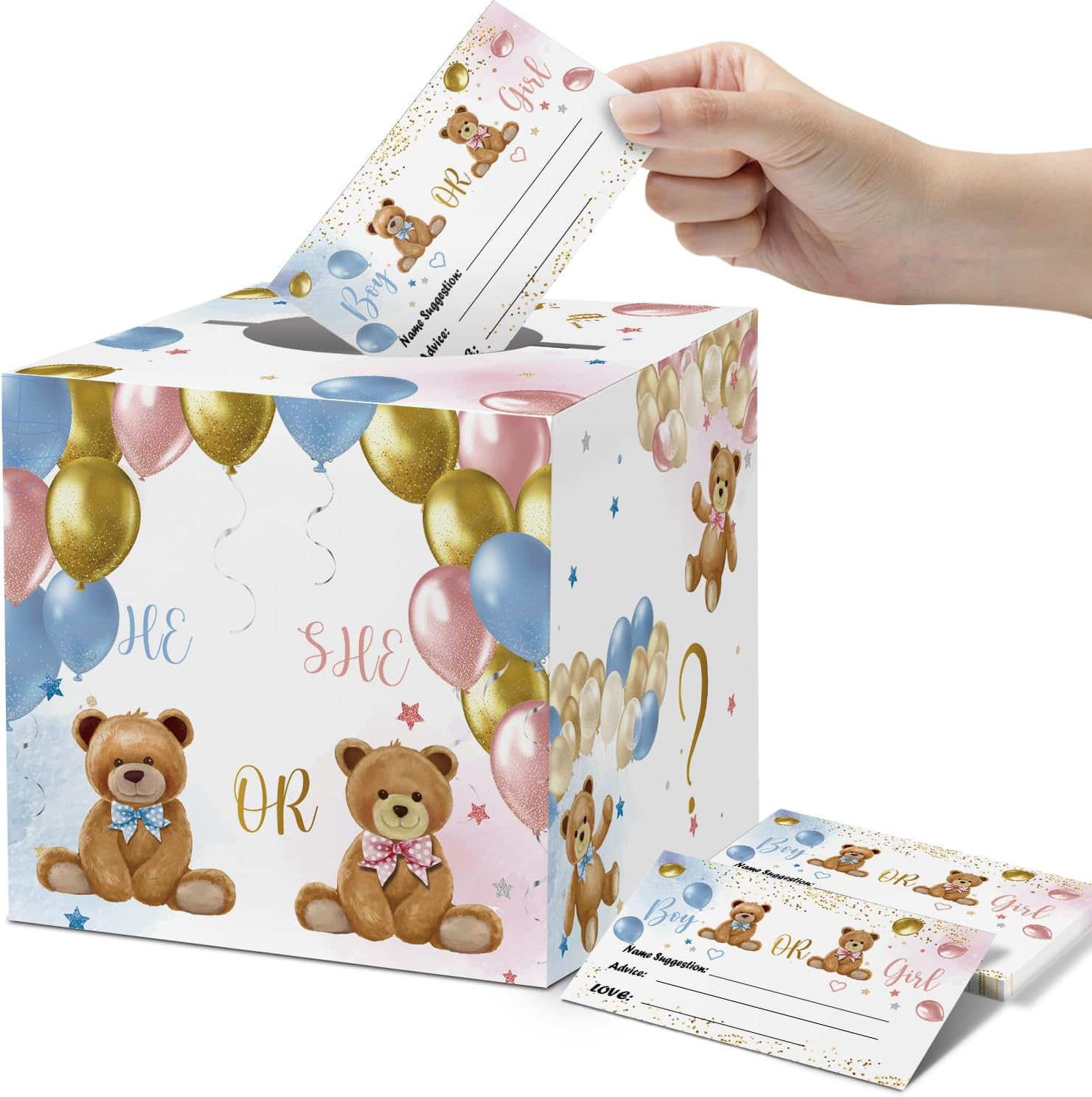 Amazon.com: ca145 Baby Gender Reveal Voting Box, Bear Ballon Rose Theme ...