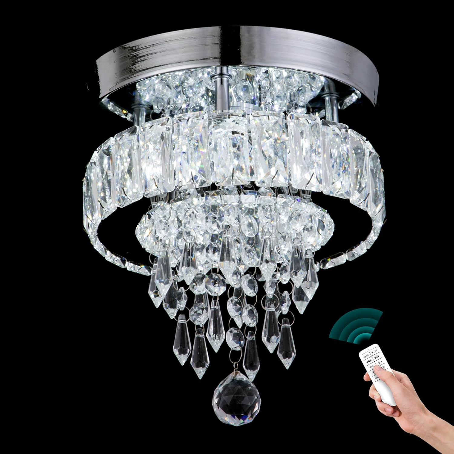 Finktonglan Dimmable Small Chandeliers, Modern Crystal Chandelier with ...