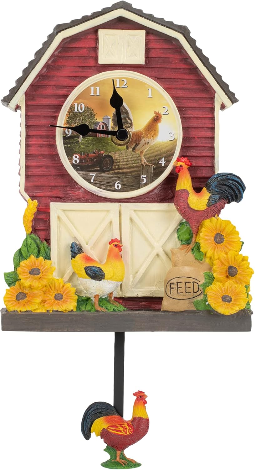 Farm Rooster Pendulum Rustic Floral 13 inch Resin Stone Wall and ...
