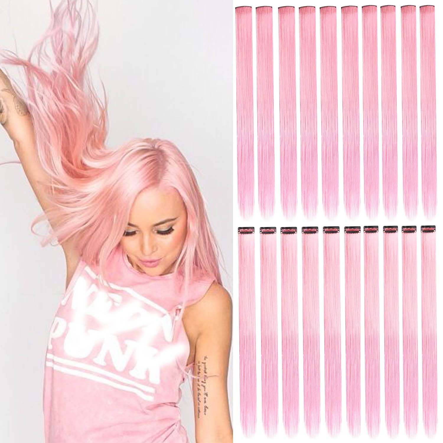 Amazon.com : Wiysday 20PCS Colored Hair Extensions 22 Inch Straight ...