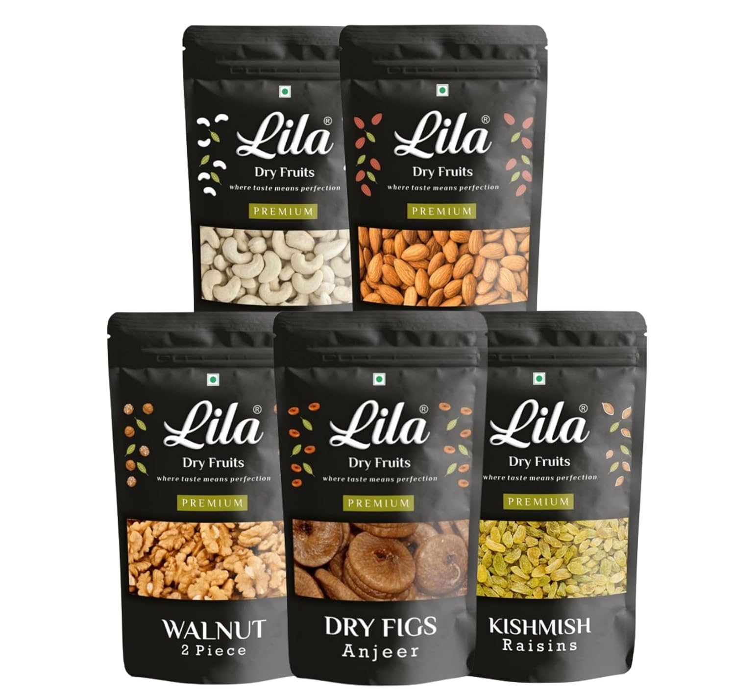 Lila Dry Fruits Daily Needs DryFruit Combo Pack 1Kg (5 x 200g) American Almonds, Afghani Anjeer ...