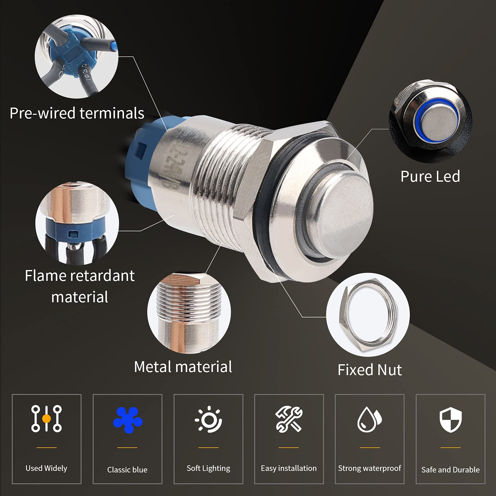 Snapklik.com : STARELO 5pcs 12mm Latching Led Push Button Switch Silver Shell