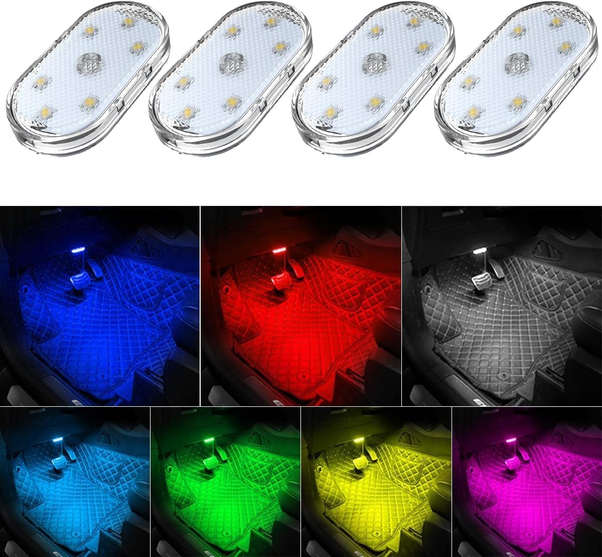 BIGTHREE® 4pcs Wireless LED lights for Car Interior, 7 Colors Interior ...