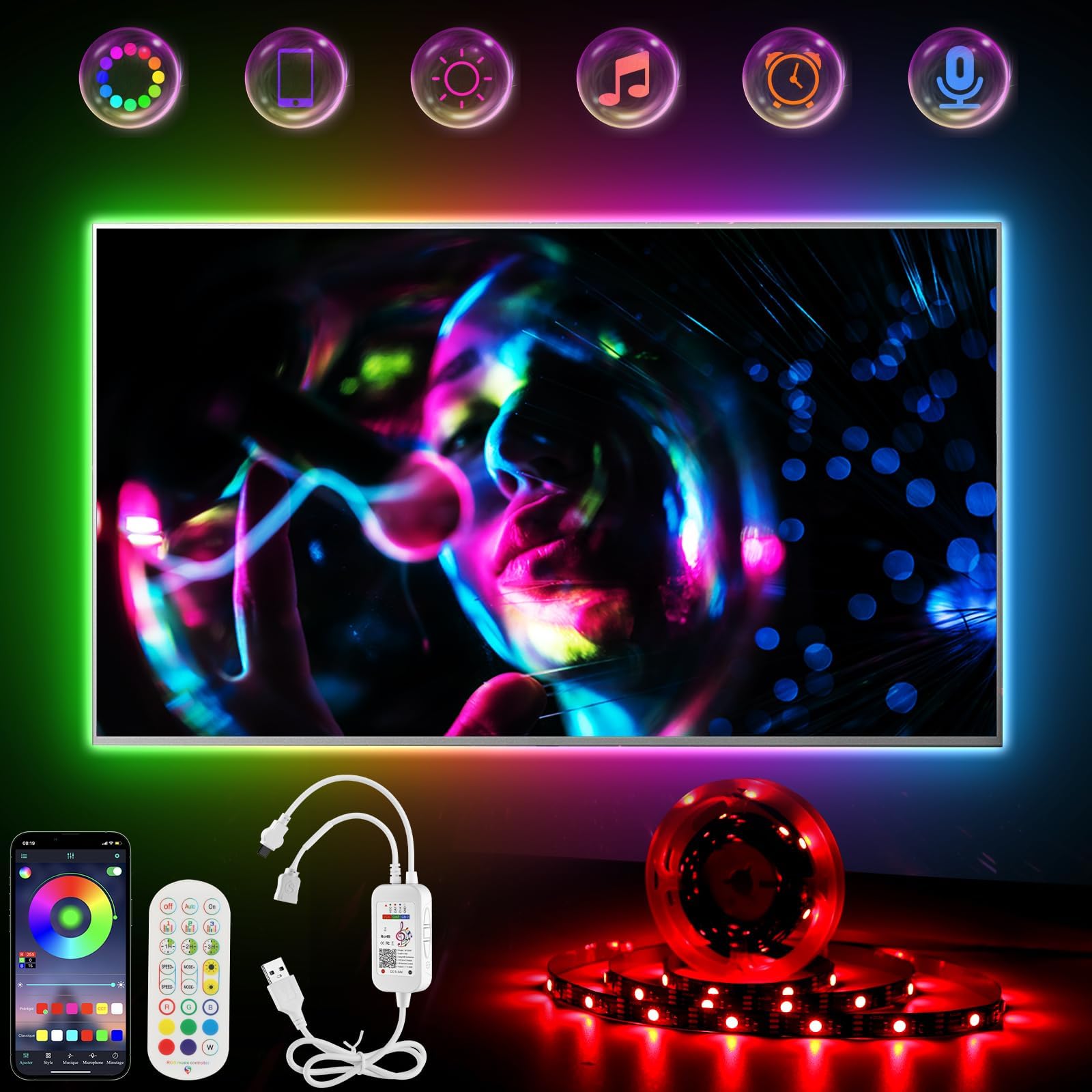 LED TV Hintergrundbeleuchtung 4m, RGB LED Strip for 45-75 zoll TVs ...