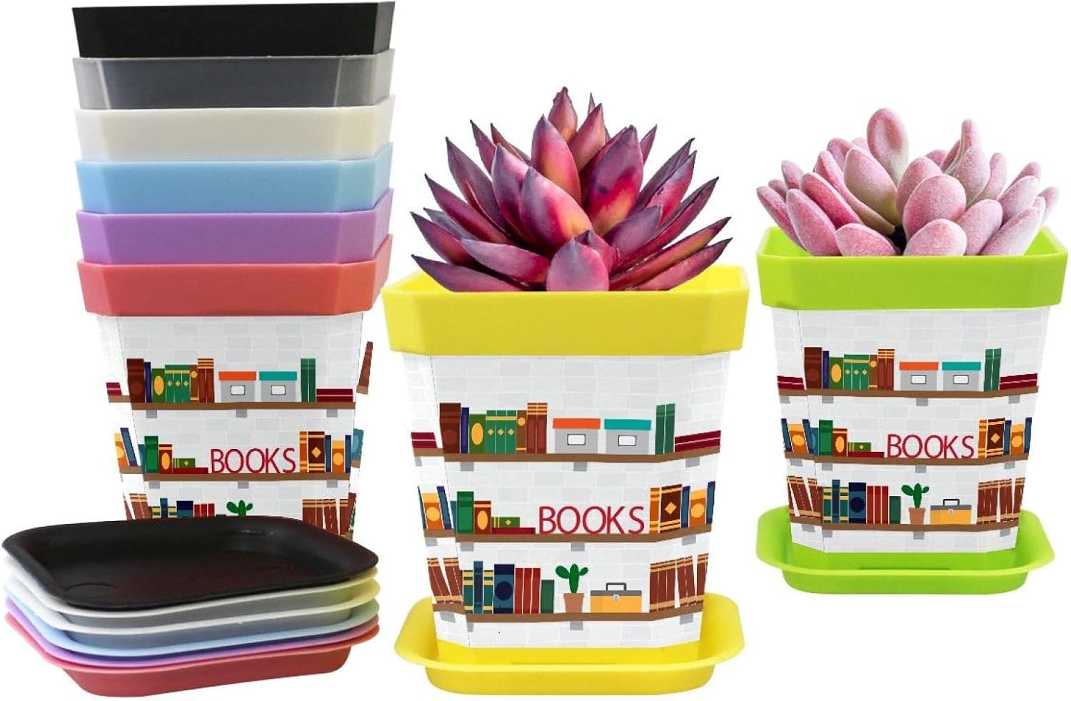 Amazon.com: 8 PCS Pots for Plants Bookshelf Full of Books Prints and ...