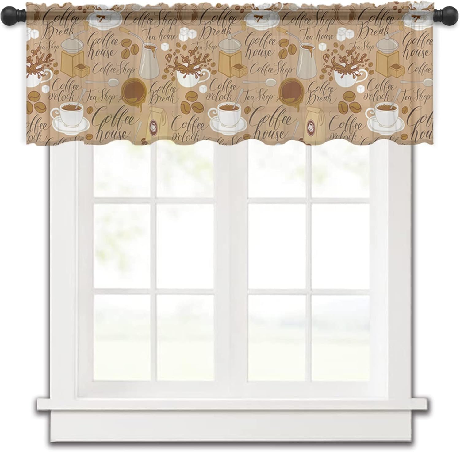 Amazon.com: LEOKOTI Sheer Valance Curtain - Coffee Theme Light ...