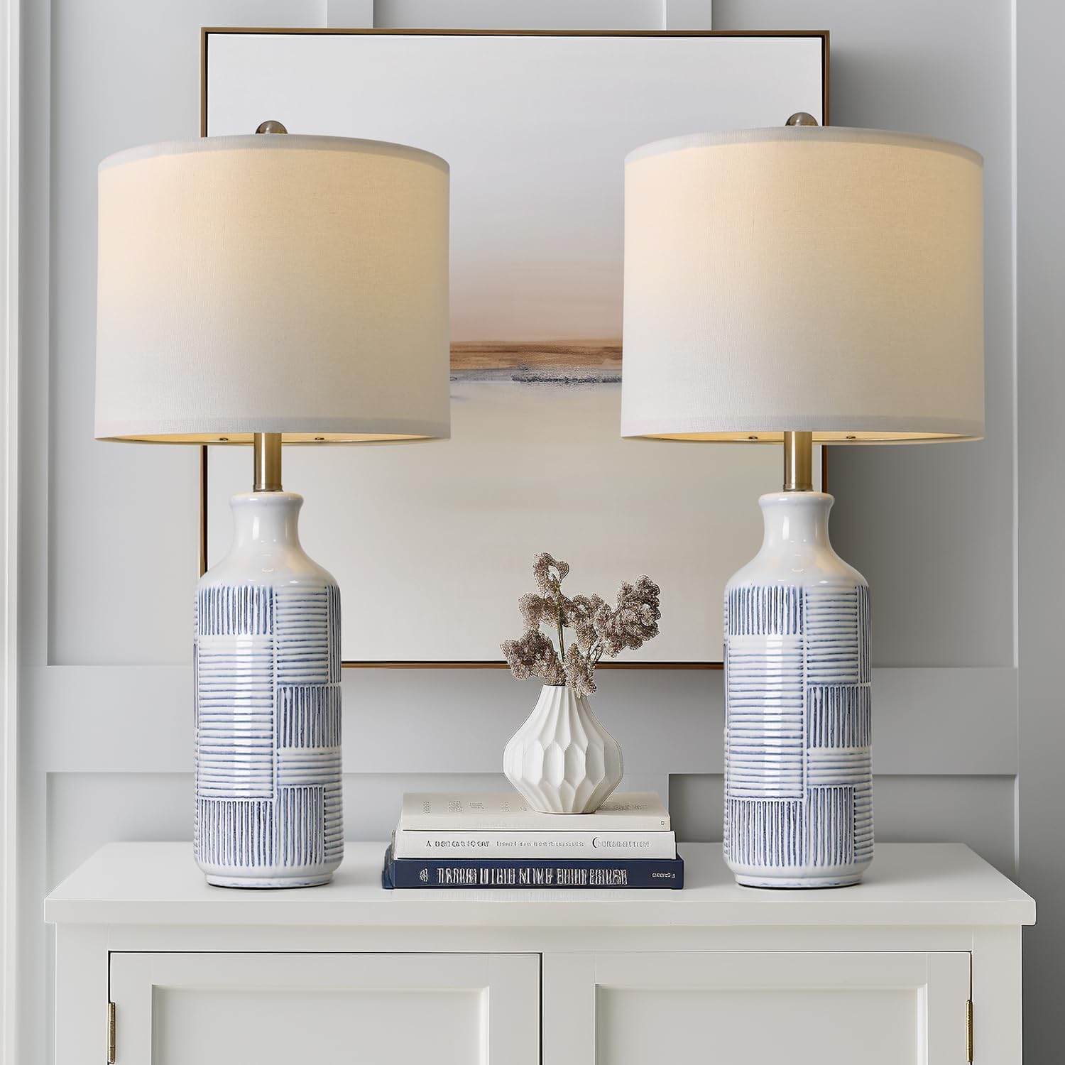PoKat 27.25" Ceramic Table Lamps Set of 2, Farmhouse Lamps for Living ...