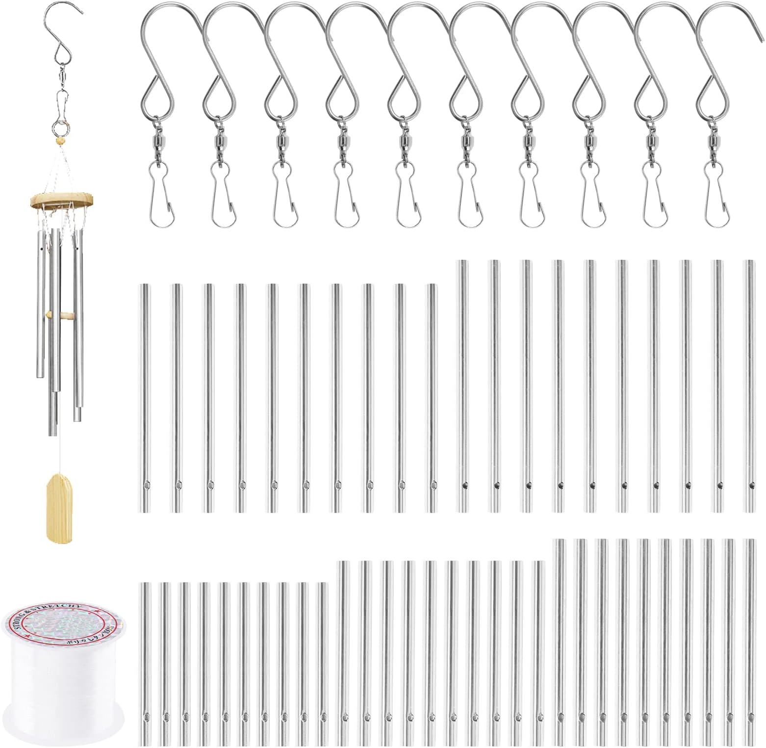 Amazon.com : Swpeet 61pc Wind Chime Tubes & Wire Kit with Swivel Hooks ...