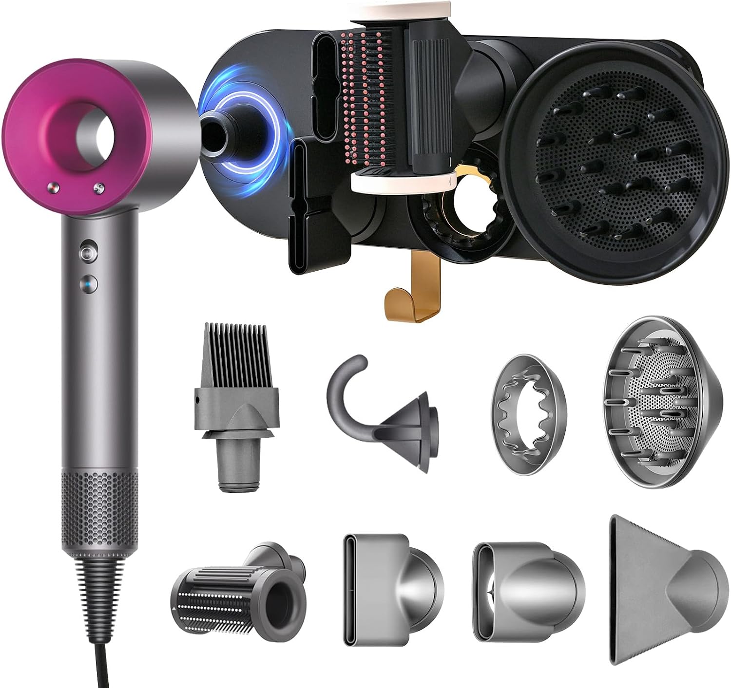Amazon.com: 6 in 1 Magnetic Wall Mount Hair Dryer Holder for Dyson ...