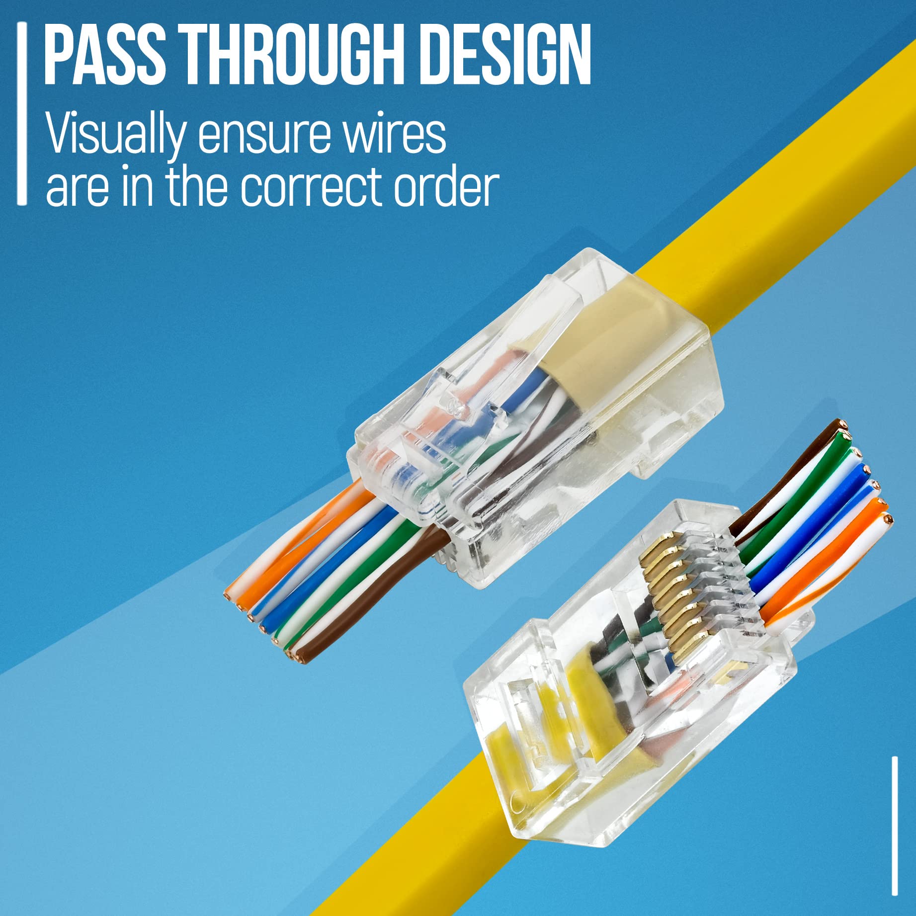 Buy GTZ RJ45 Cat5/5e Pass Through Connectors Pack of 100 | EZ Crimp ...