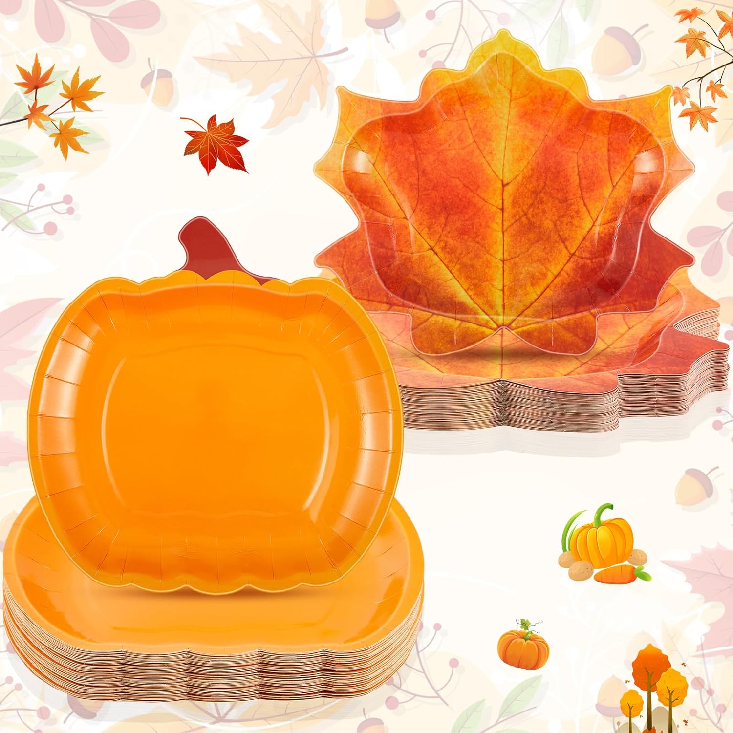 Amazon.com: Cholemy 50 Pcs Thanksgiving Paper Plates Pumpkin Paper ...